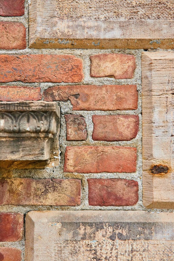 Various Textures Wall of Mixed Tan Concrete Blocks with Faded Red ...