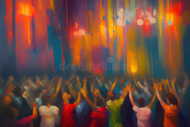 Image of the a Vast Crowd of Hands, Illuminated by a Dreamy and Foggy ...