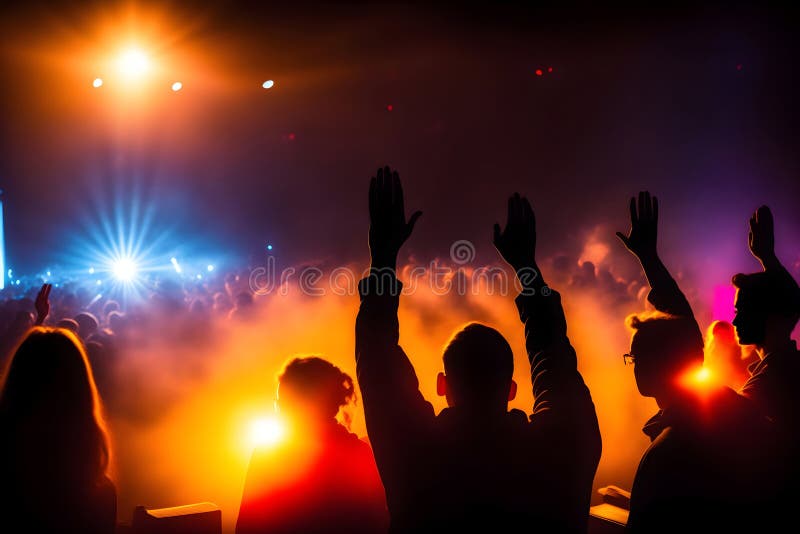 Image of the a Vast Crowd of Hands, Illuminated by a Dreamy and Foggy ...