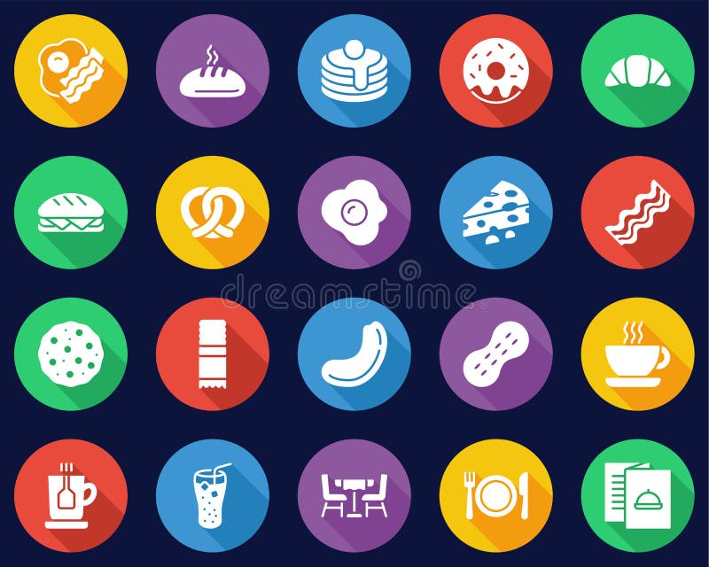 Breakfast Icons Flat Design Circle Set Big Stock Illustration ...