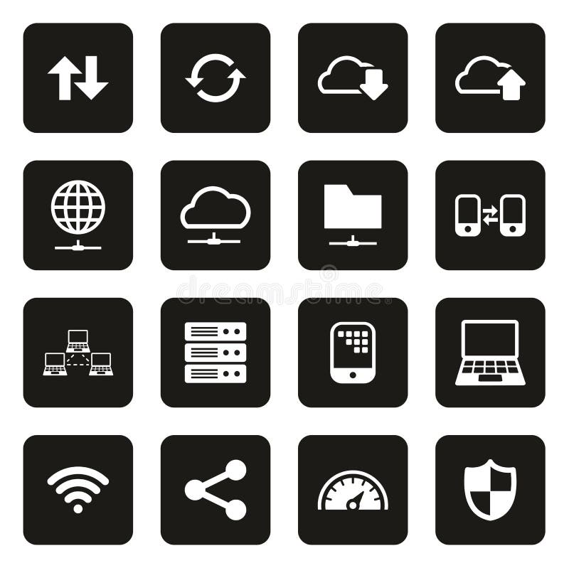 Data Transfer Icons Black & White Sticker Set Big Stock Vector ...
