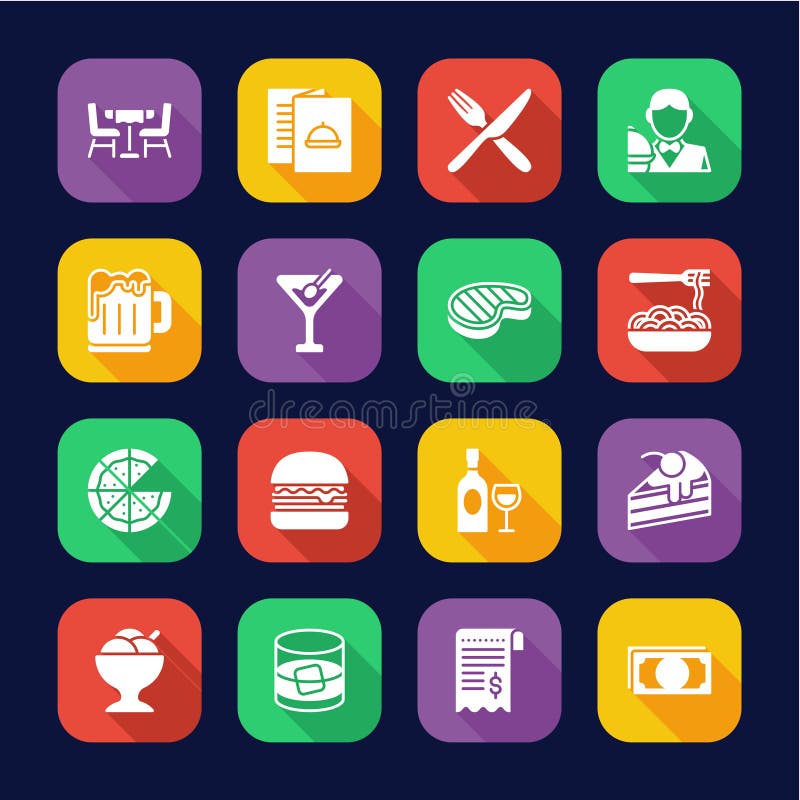 Dinner Icons Flat Design Set Stock Vector - Illustration of check ...