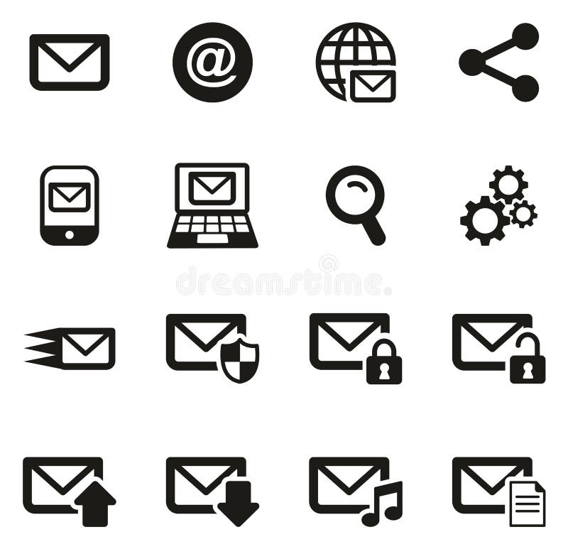 Email Icons Black & White Sticker Set Big Stock Vector - Illustration ...