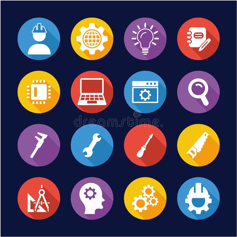 Engineering Icons Flat Design Circle Stock Vector - Illustration of ...