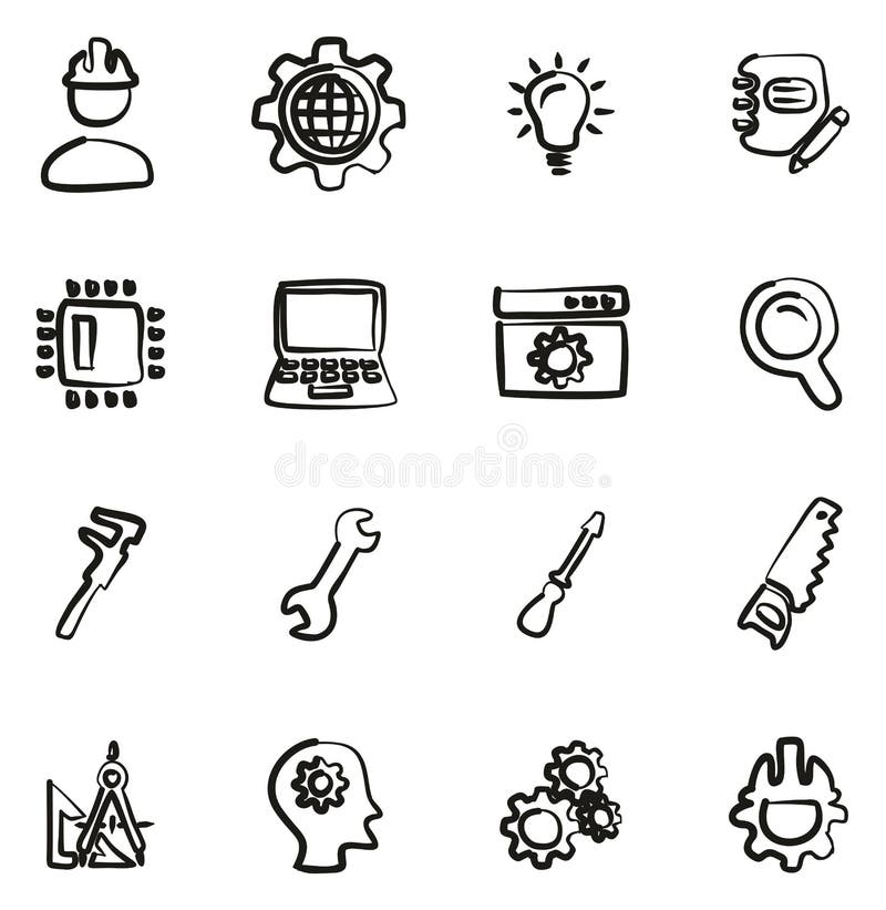 Engineering Icons All in One Icons Black & White Color Flat Design ...