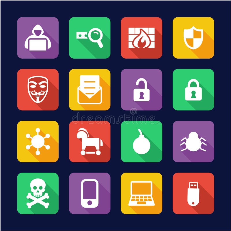 Hacker Icons Flat Design Editorial Stock Image Illustration Of