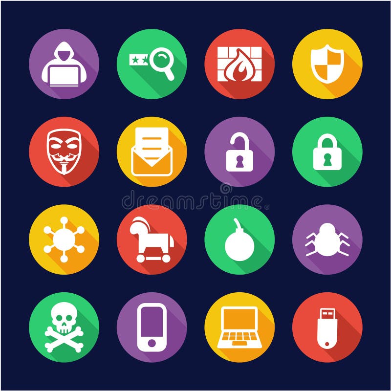 Hacker Icons Flat Design Circle Editorial Stock Photo - Illustration of ...