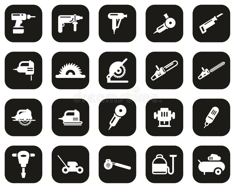 Power Tools Icons White on Black Flat Design Set Big Stock Vector ...