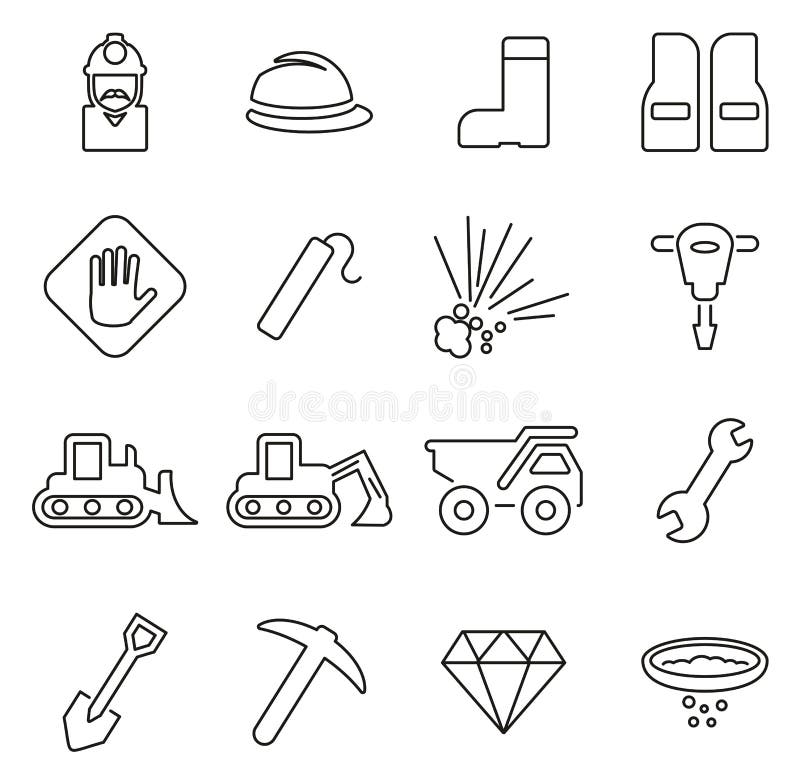 Quarry or Mine Icons Thin Line Vector Illustration Set Stock Vector ...