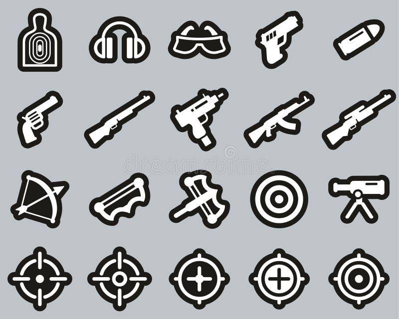 Shooting Range Icons White on Black Sticker Set Big Stock Vector ...