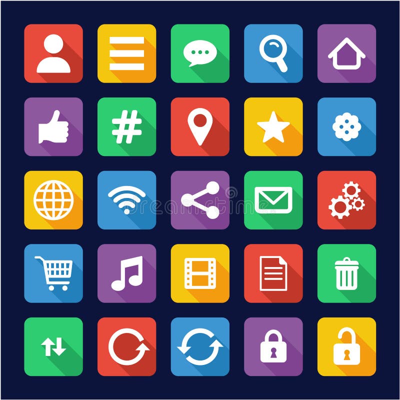 Toolbar or Menu Icons Flat Design Stock Vector - Illustration of circle ...