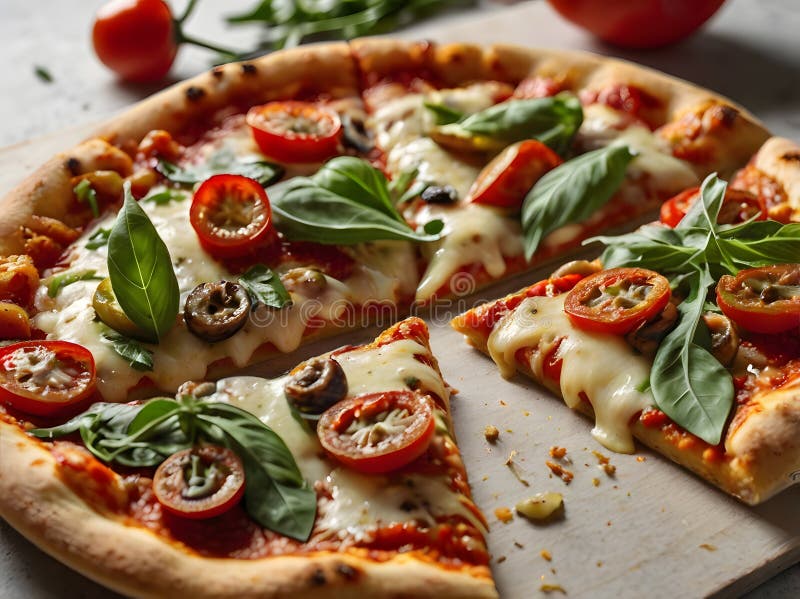 Image of a Vegetarian Pizza on a White Background, with a Portion of ...