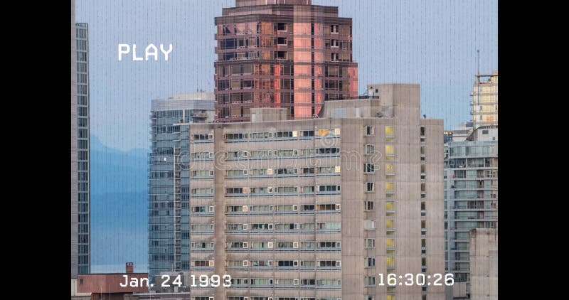 Image of Vhs Glitch Effect Over Tall Buildings in Background Stock ...