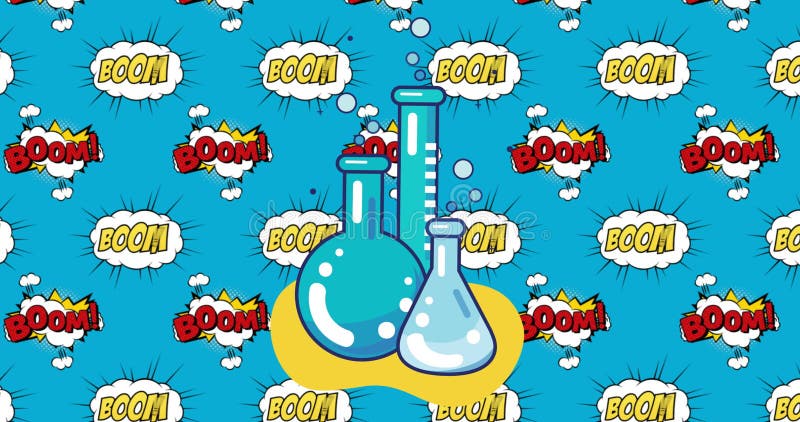 Image of Vials and Comic Boom Icons on Blue Background Stock ...