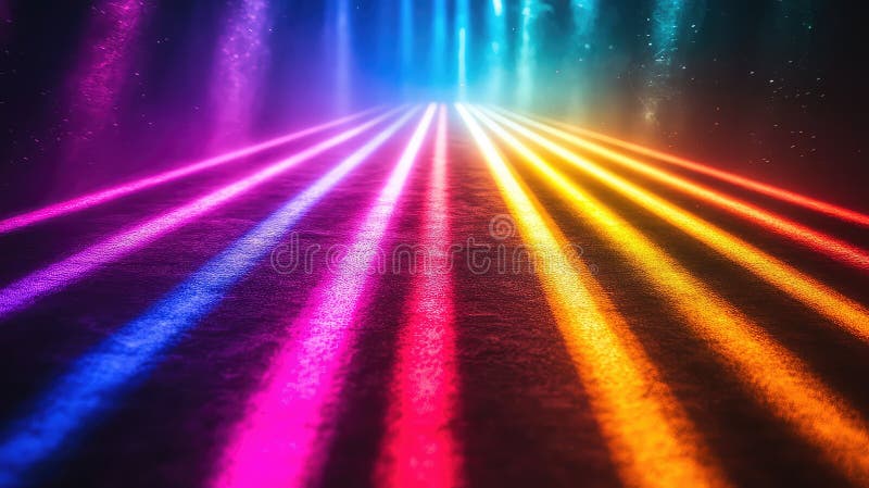 Image of Vibrant Array of Colorful Light Beams Converging Against a ...
