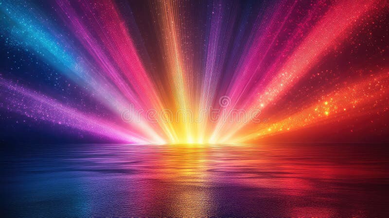 Image of Vibrant Array of Colorful Light Beams Converging Against a ...