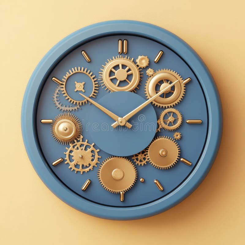The Image of a Vibrant Blue Wall Clock with Exposed Inner Workings on a ...