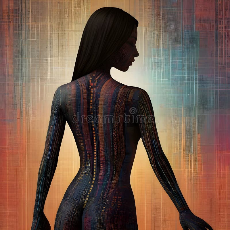 Image of a Vibrant Cascade of Colorful Binary Matrix Code, Forming the Silhouette of a ...