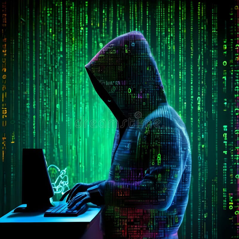 Image of a Vibrant Cascading of Colorful Silhouette Cyber Crime Hacker ...