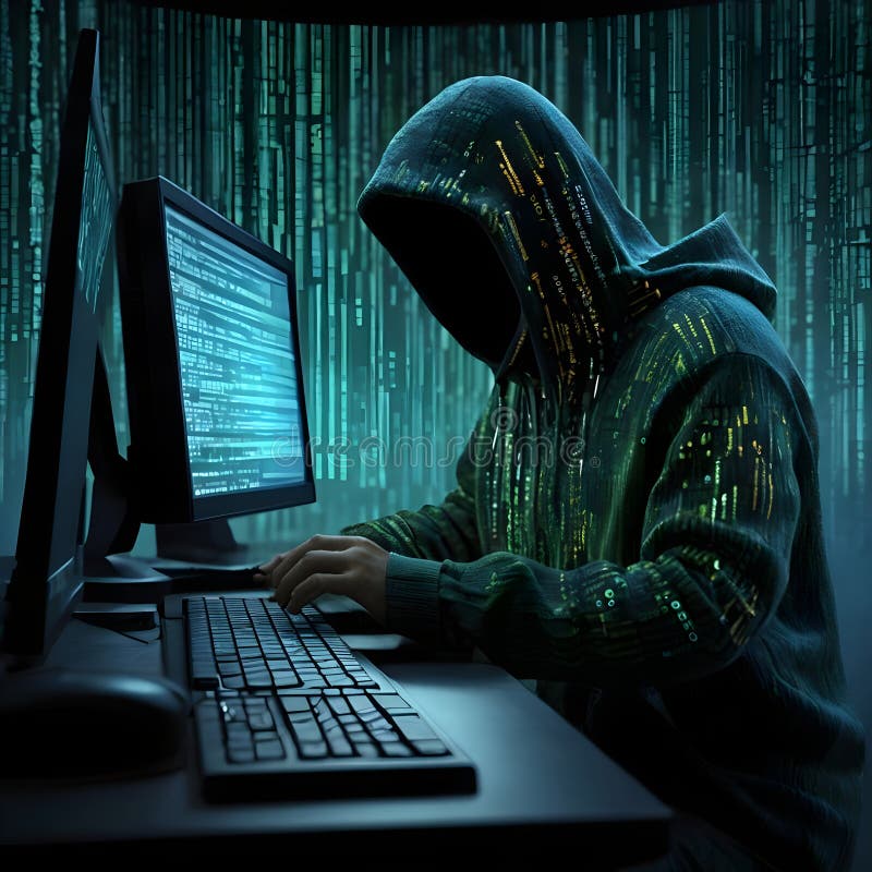 Image of a Vibrant Cascading of Colorful Silhouette Cyber Crime Hacker ...