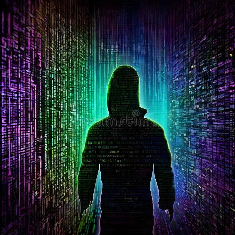 Image of a Vibrant Cascading of Colorful Silhouette Cyber Crime Hacker ...