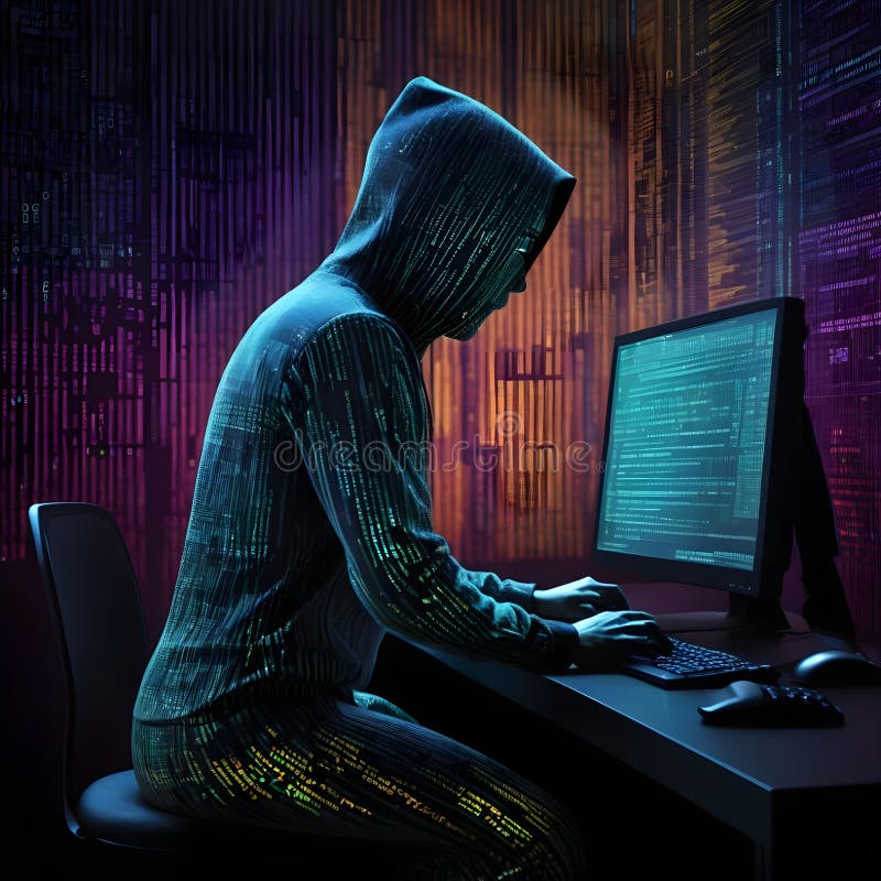 Image of a Vibrant Cascading of Colorful Silhouette Cyber Crime Hacker ...