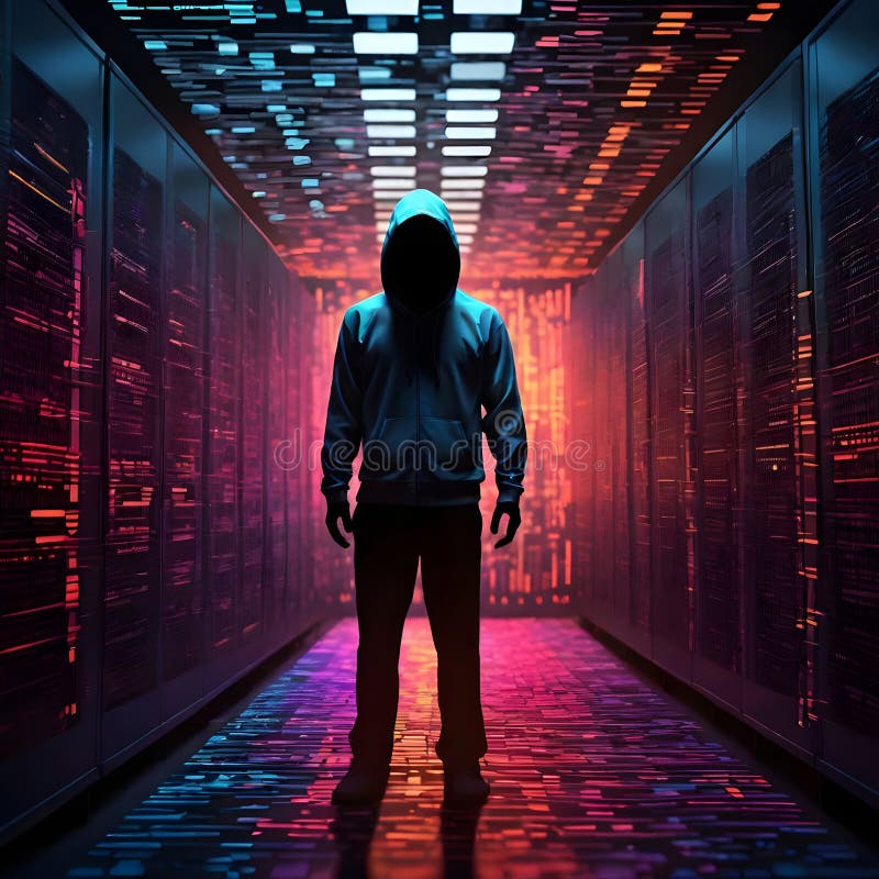 Image of a Vibrant Cascading of Colorful Silhouette Cyber Crime Hacker ...