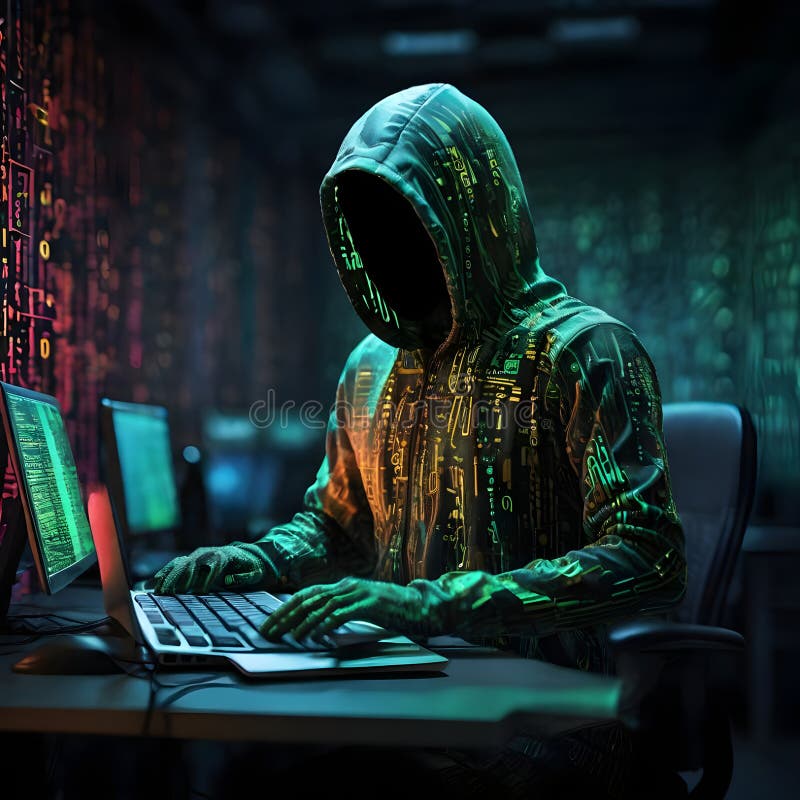 Image of a Vibrant Cascading of Colorful Silhouette Cyber Crime Hacker ...
