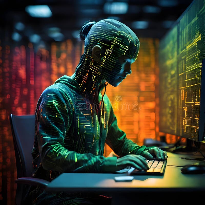 Image of a Vibrant Cascading of Colorful Silhouette Cyber Crime Hacker ...