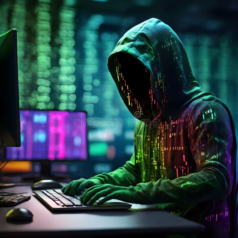 Image of a Vibrant Cascading of Colorful Silhouette Cyber Crime Hacker ...