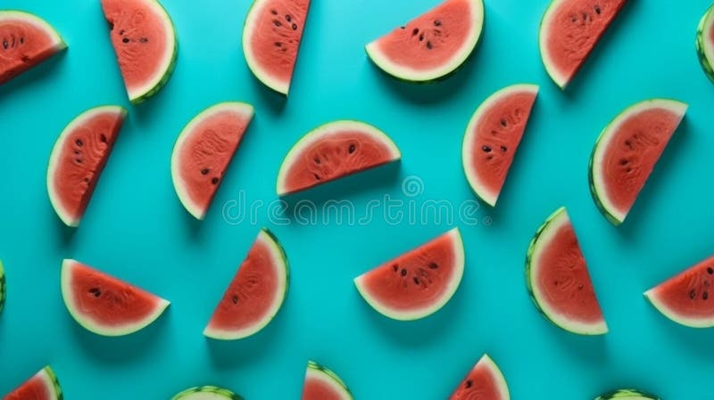 Collage of Watermelon Slices on Blue Background Stock Illustration ...