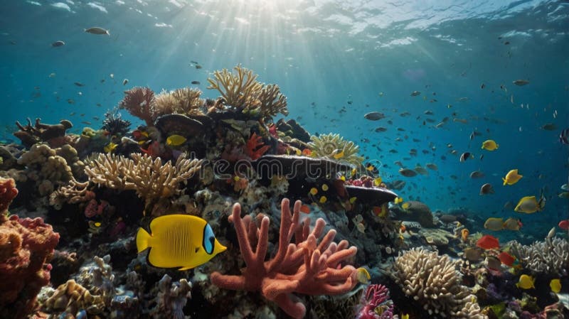 Image of a Vibrant Coral Reef Teeming with Colorful Marine Life Stock ...
