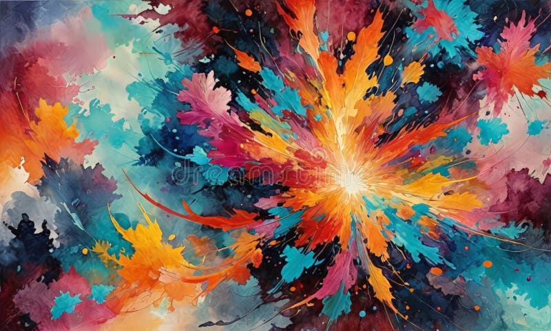 Vibrant Abstract Painting Features Dynamic Explosion Colors, Including ...