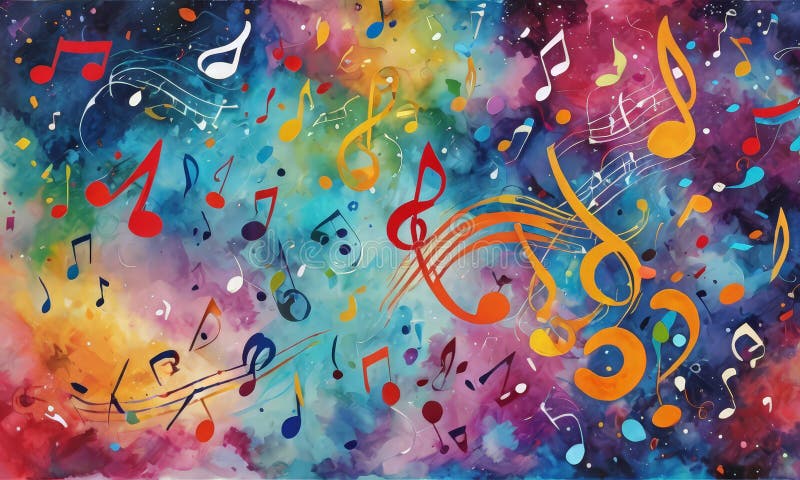 Vibrant Abstract Painting Features Multitude Musical Notes and Symbols ...