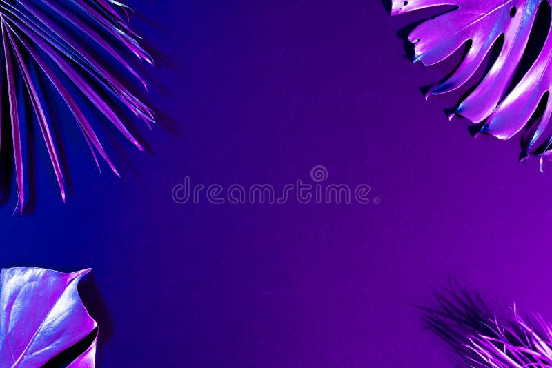 Image of Vibrant Neon Lit Purple Leaves Over Purple Background with ...