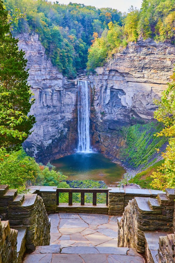 View from Stone Path Overlook of Giant Waterfall Flowing into Canyon ...