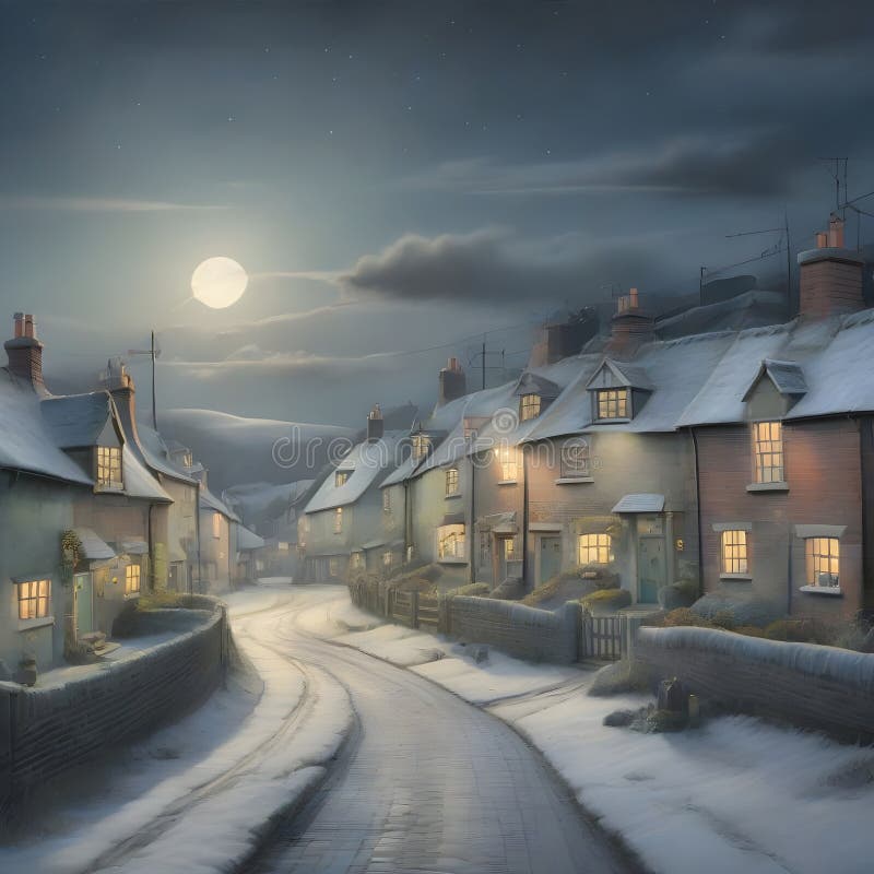 Image of a Village with Soft Light Glowing from the Windows. Stock ...