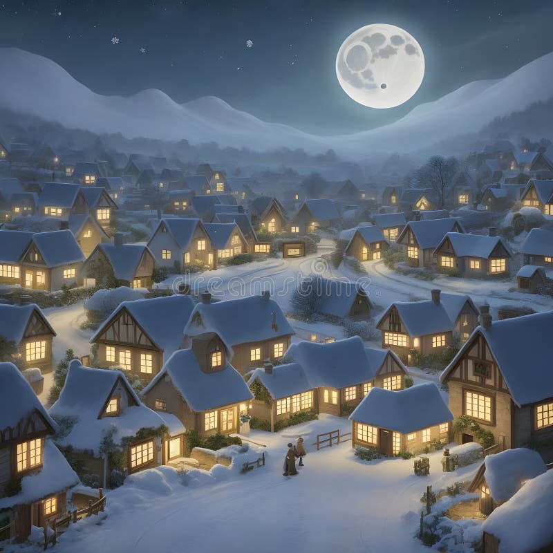 Image of a Village with Soft Light Glowing from the Windows. Stock ...