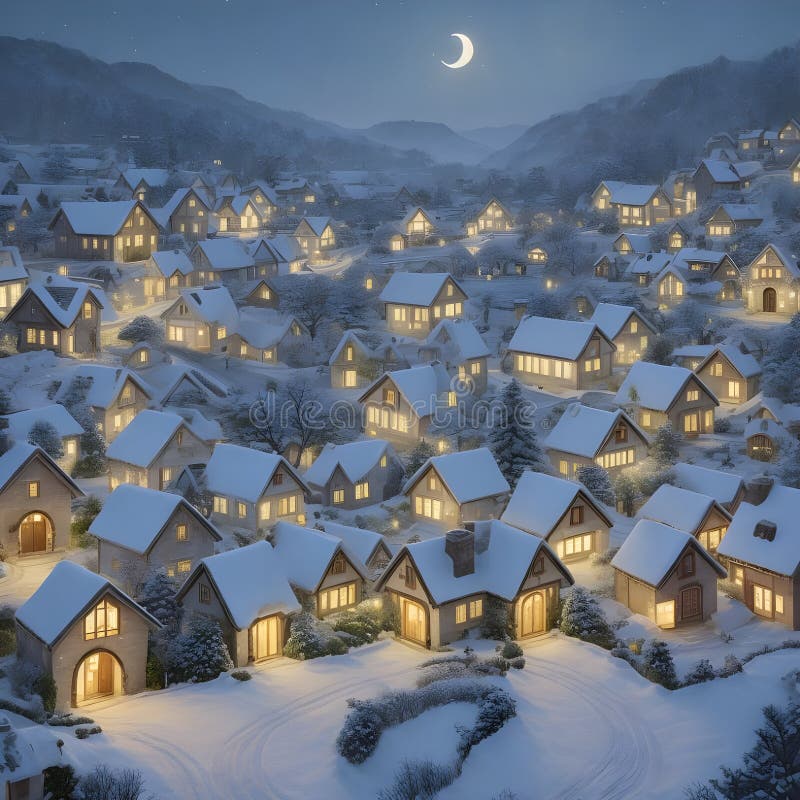 Image of a Village with Soft Light Glowing from the Windows. Stock ...
