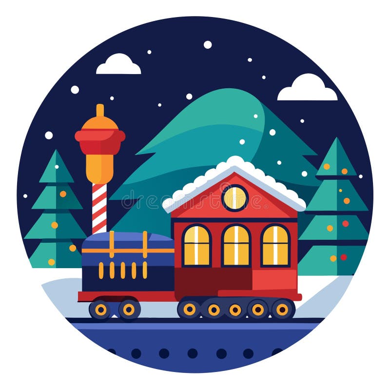 Image of Vintage Christmas Decorated Train at Night on a Railroad ...