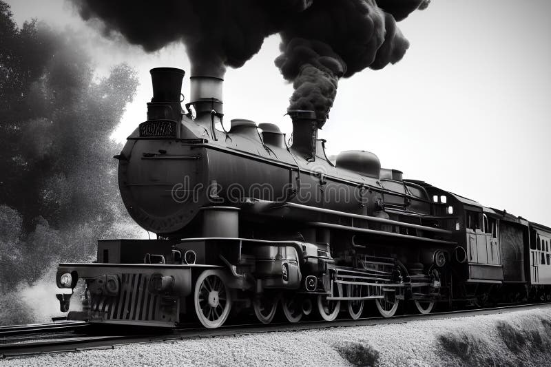 Image of the Vintage Train Chugging Along the Tracks Releasing Its ...