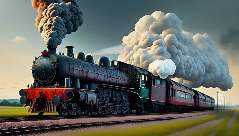 Image of the Vintage Train Chugging Along the Tracks Releasing Its ...