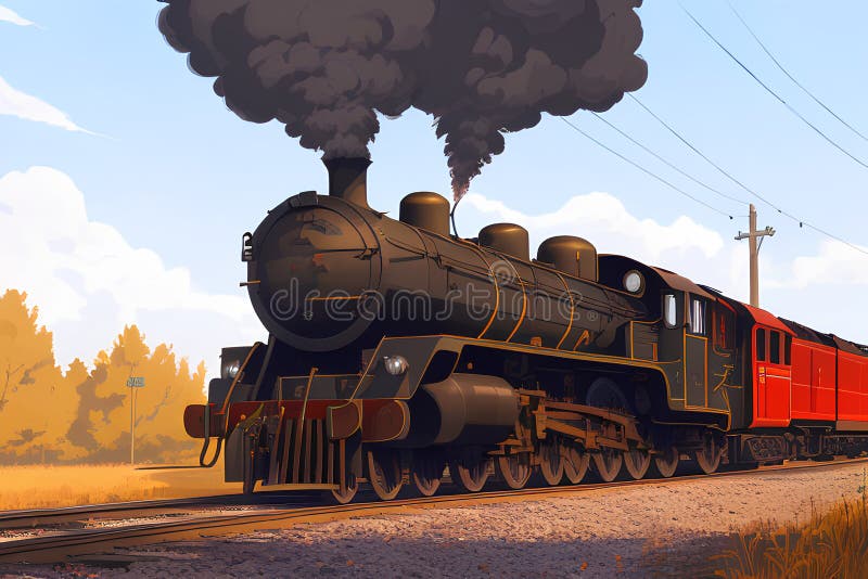 Image of the Vintage Train Chugging Along the Tracks Releasing Its ...