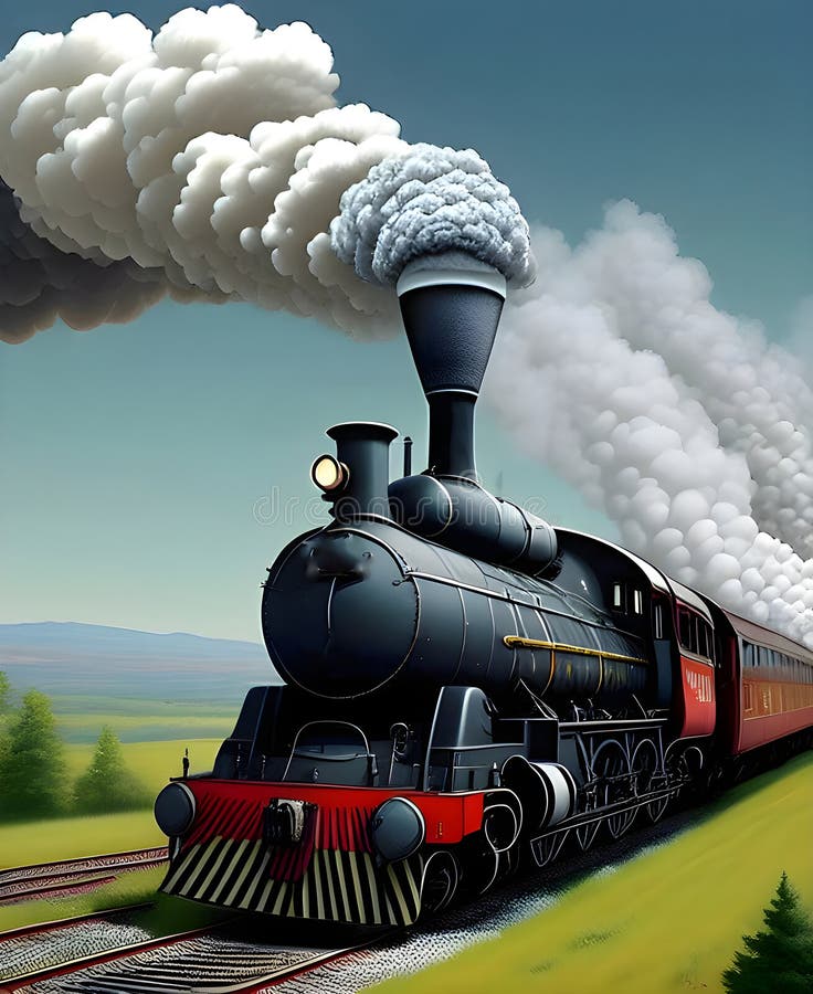 Image of the Vintage Train Chugging Along the Tracks Releasing Its ...