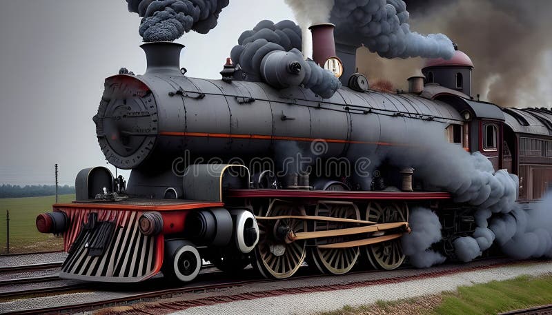 Image of the Vintage Train Chugging Along the Tracks Releasing Its ...