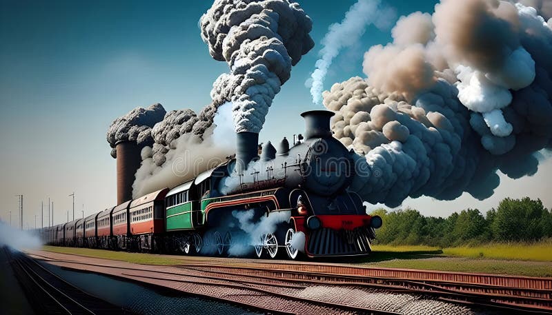 Image of the Vintage Train Chugging Along the Tracks Releasing Its ...