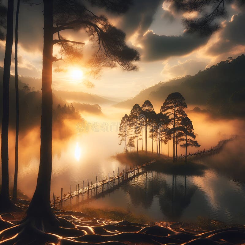 Twilight Tranquility, Fanciful Landscape, Generative AI. Stock Photo ...