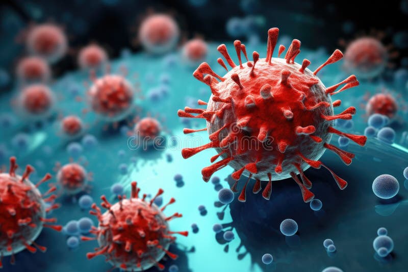 Image of a Virus Resembling Coronavirus in Red and Blue Hues on a Dark ...