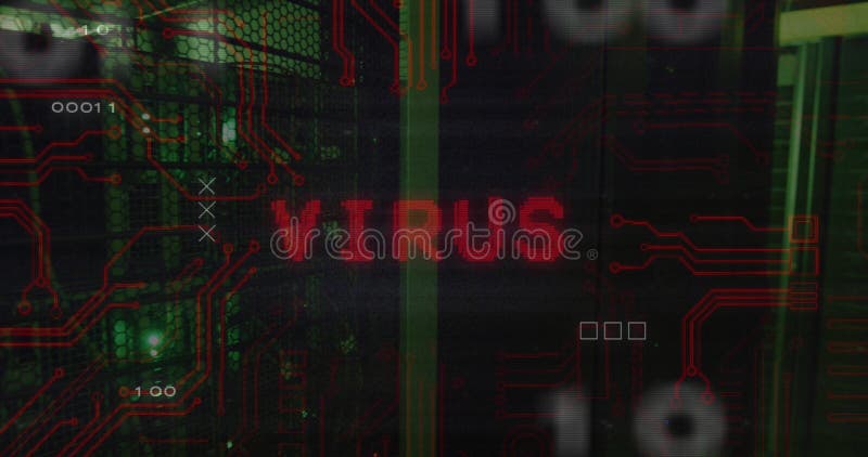Image of Virus Text and Data Processing Over Server Room Stock Photo ...