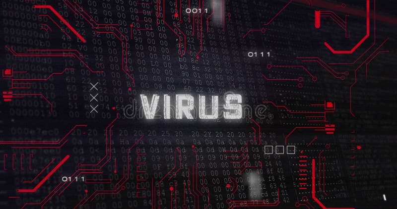 Image of Virus Text with Glitch Technique, Multiple Numbers, Binary Codes, Circuit Board Pattern ...